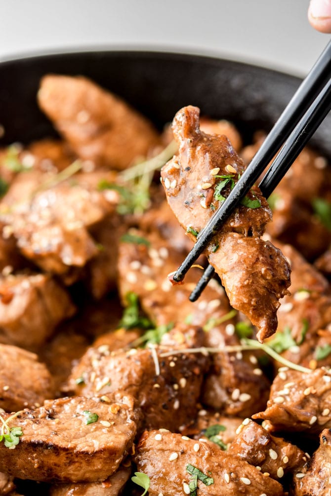 Tender Skillet Hunan Pork Bites {Freezer Meal} - Meal Plan Addict